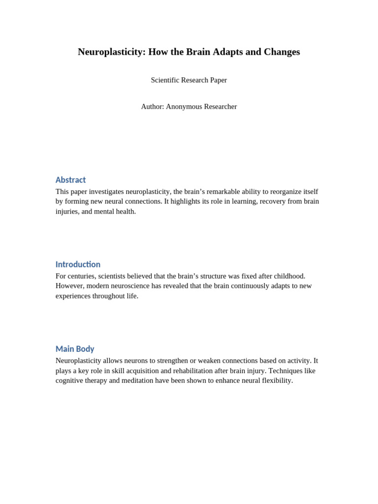 Understanding Neuroplasticity in the Brain | PDF