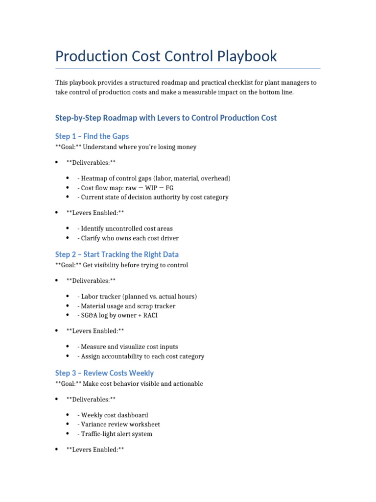 Production Cost Control Playbook | PDF | Cost Accounting | Economies