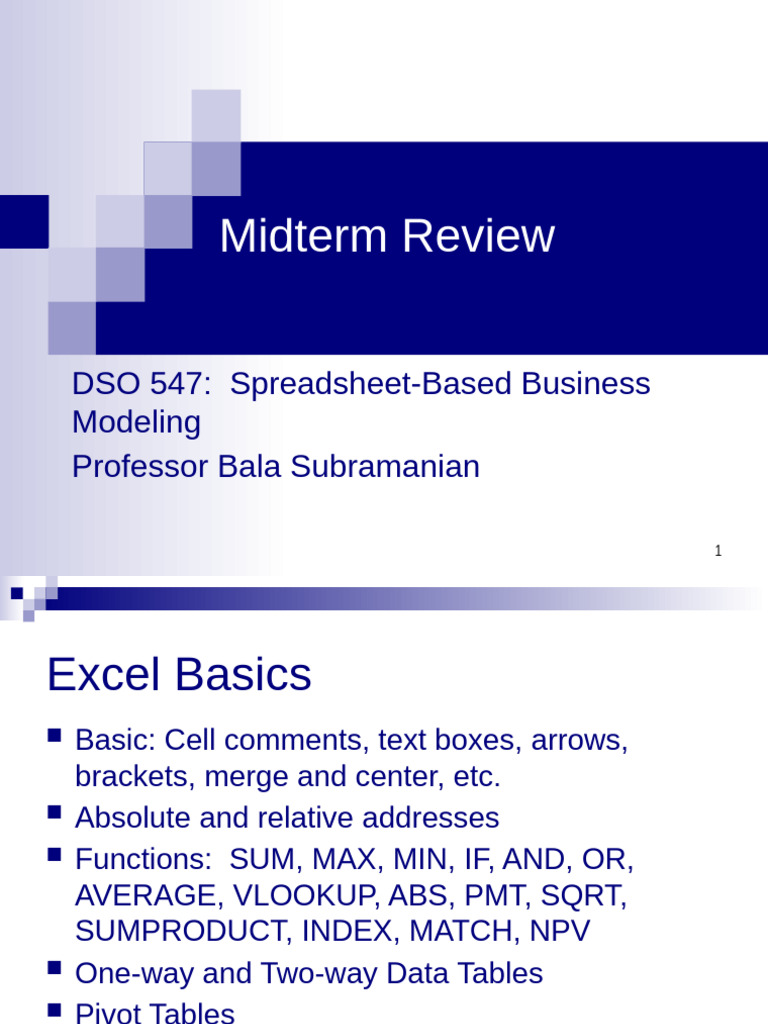 Midterm Review for DSO 547 Excel Modeling | PDF | Linear Programming ...