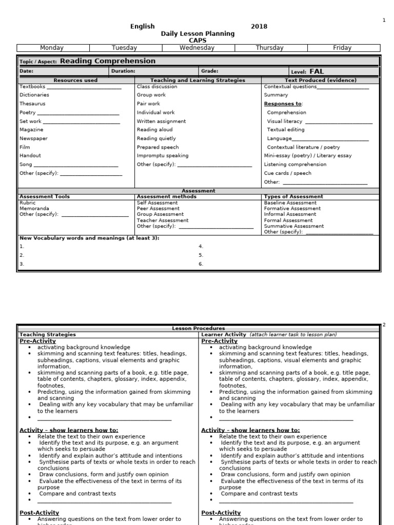 Lesson Plan Comprehension | PDF | Reading Comprehension | Pedagogy