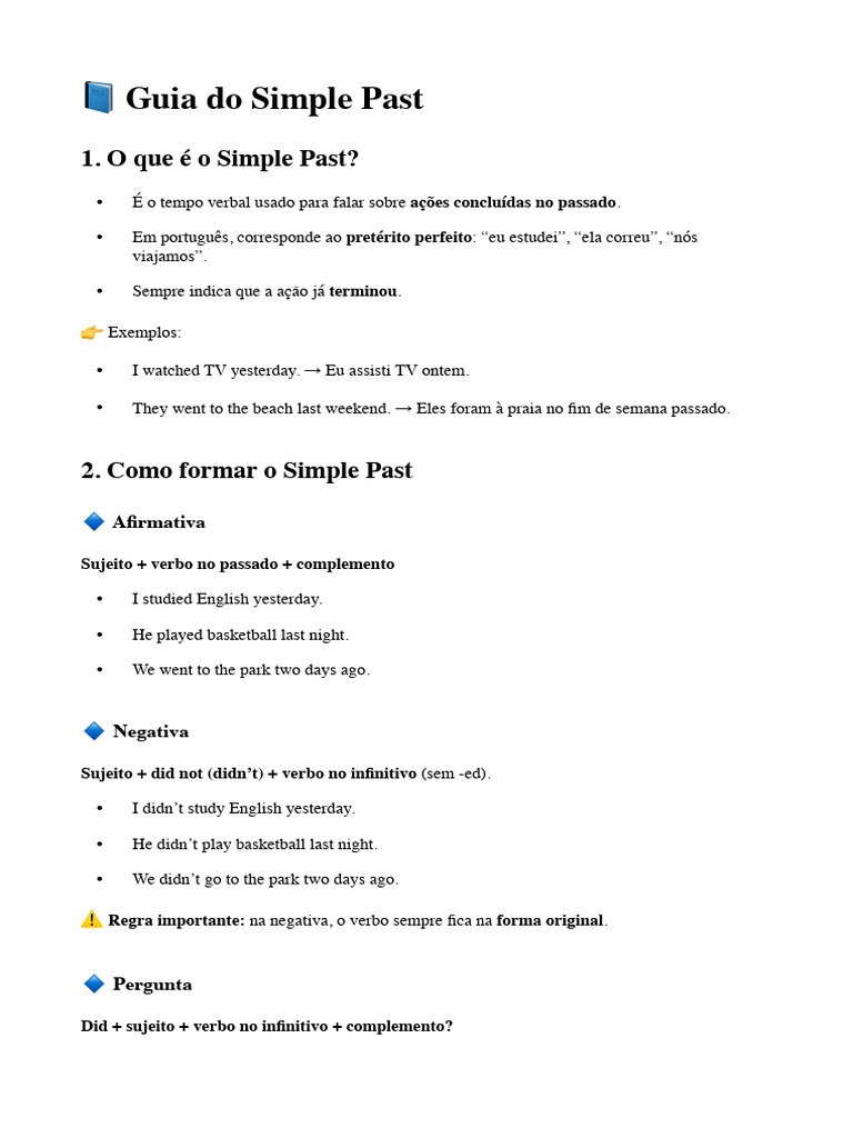 Guia Completo do Simple Past | PDF