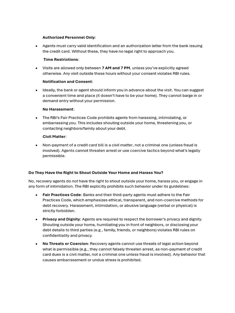 RBI Guidelines for Recovery Agents | PDF