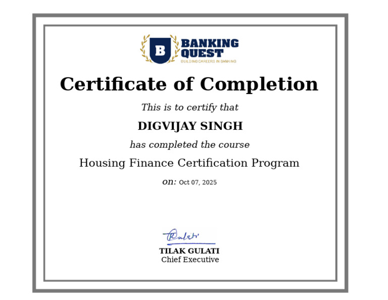 Housing Finance Certification Awarded | PDF