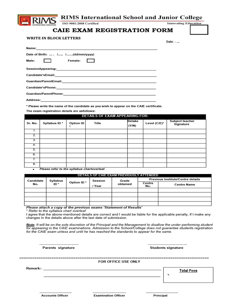 Caie Registration Form NOV 25 | PDF