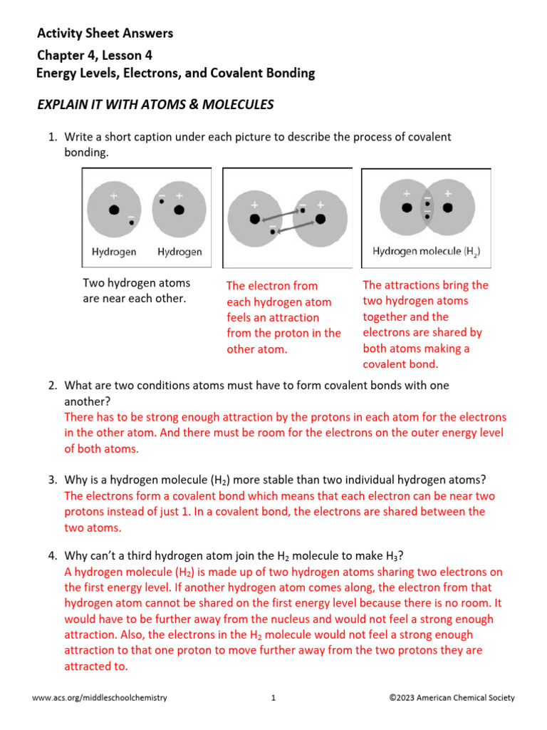 ch4 l4 Activity Sheet Answers | PDF | Chemical Bond | Atoms