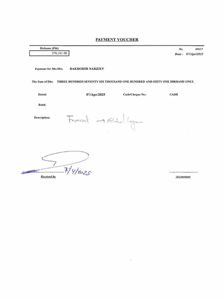 Payment Voucher: Dirhams (Fils) | PDF