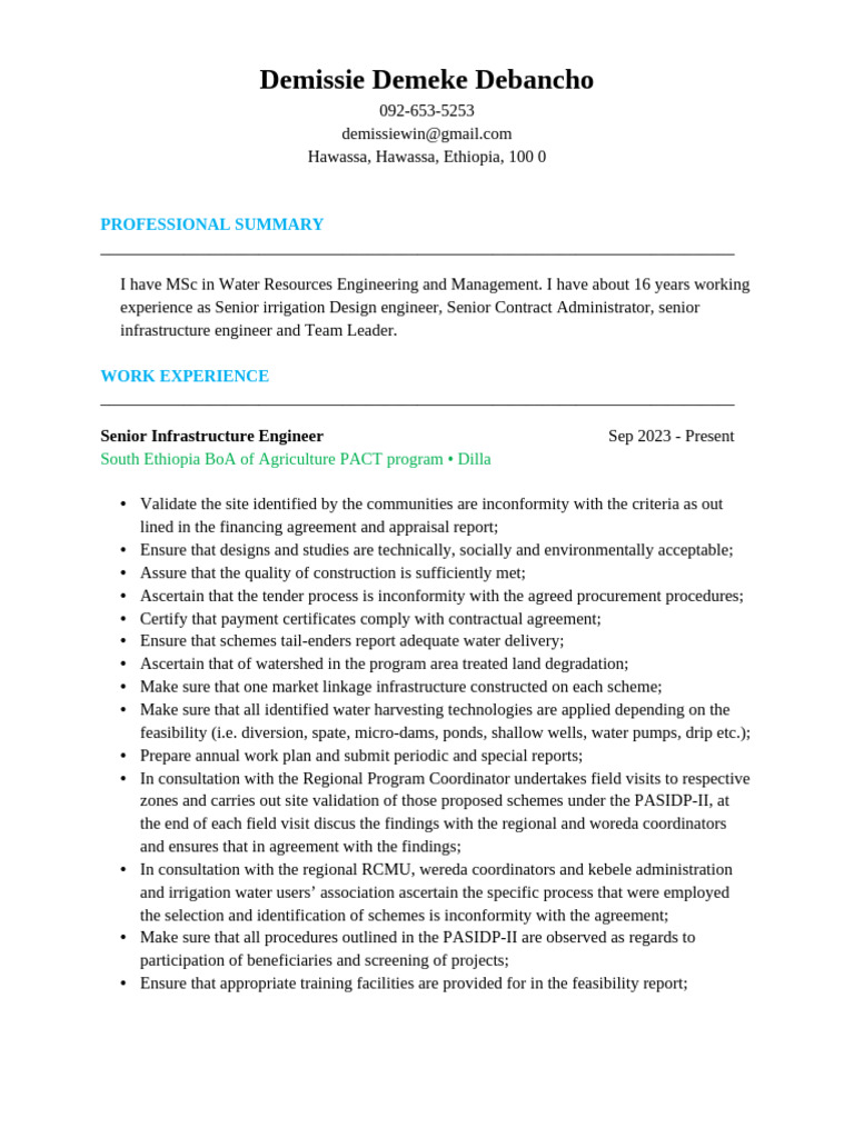 Mr. Demissie Demeke Debancho - Canada | PDF | Specification (Technical ...