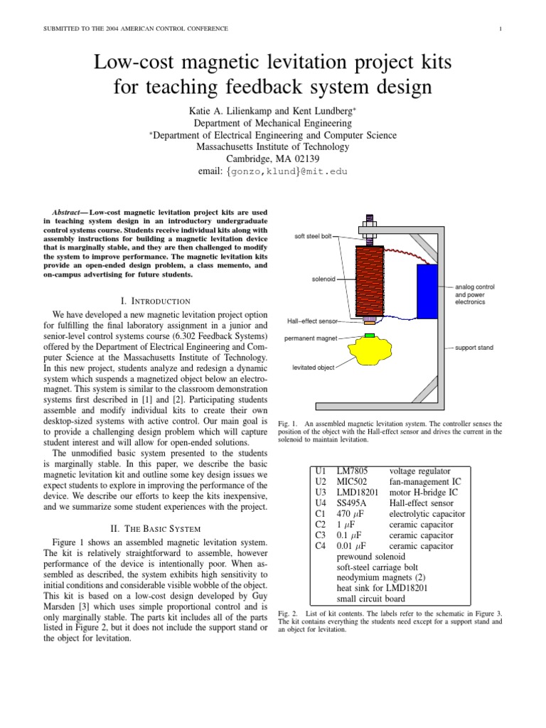 Low-Cost Magnetic Levitation Project Kits For Teaching Feedback System ...