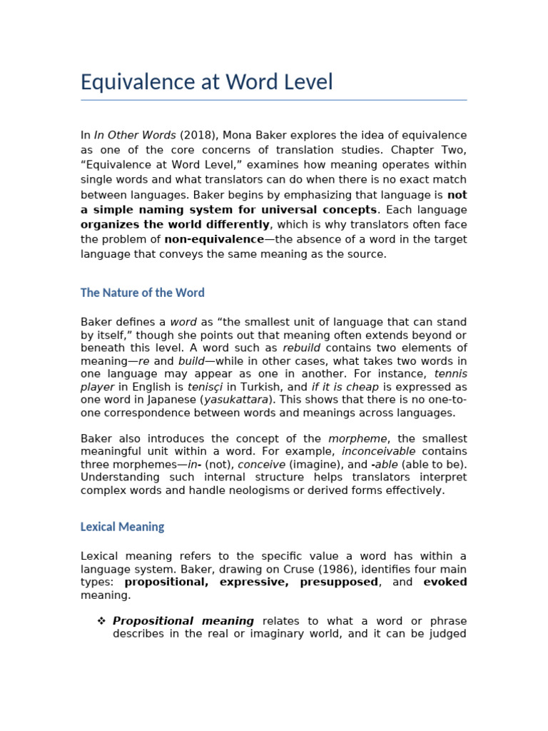 Equivalence at Word Level | PDF | Semantics | Translations