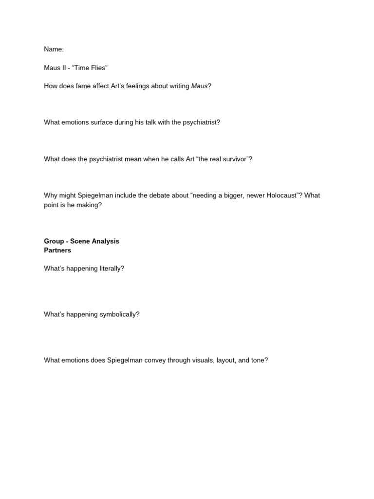 Maus II - "Time Flies" Worksheet | PDF