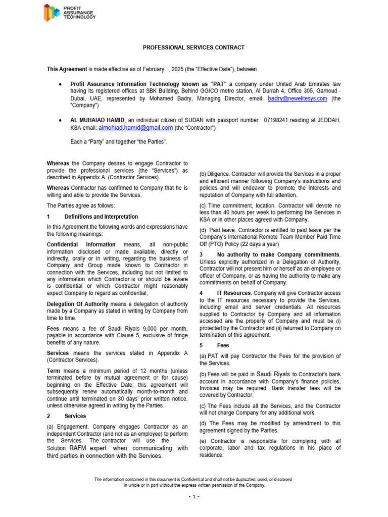Profit Assurance Services Contract - Muhaiad | PDF | Trade Secret ...