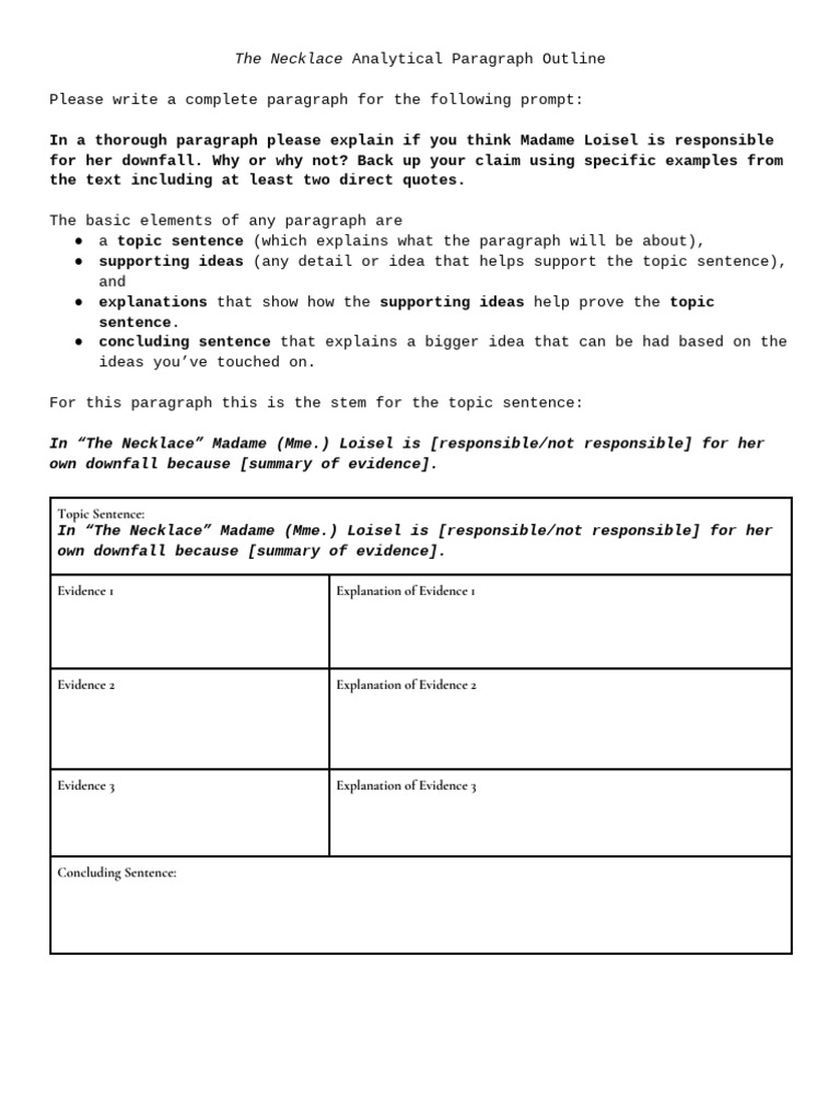 The Necklace Paragraph Response Organizer | PDF