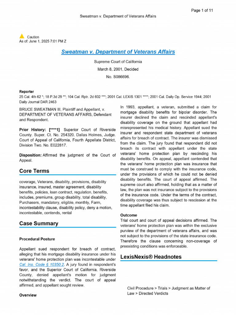 Sweatman v. Department of Veterans Affairs, 25 Cal. 4th 62 | PDF