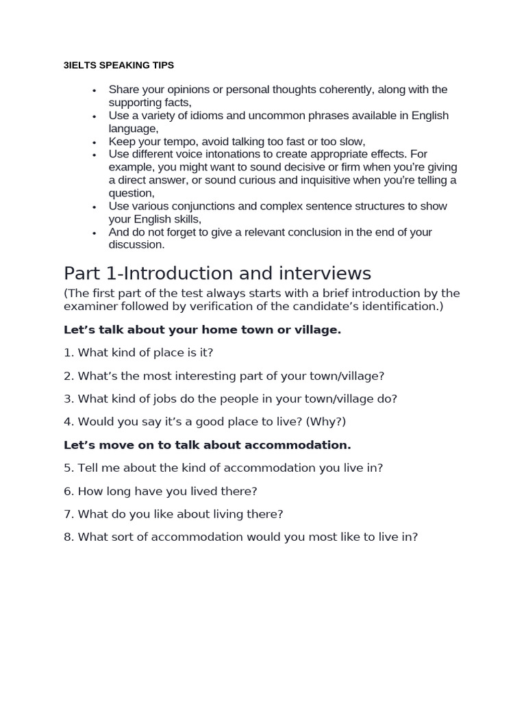 Ielts Speaking Tips | PDF