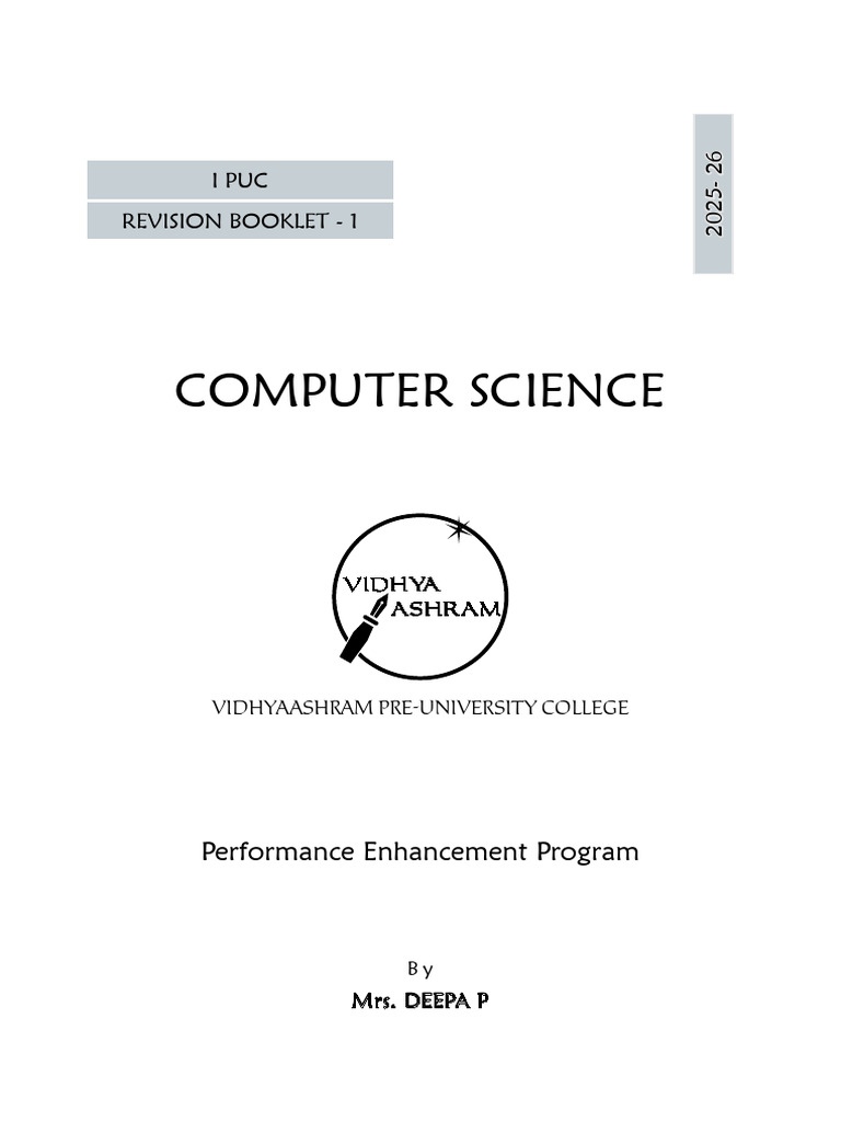 I Puc - Computer Science - Revision Booklet 1 - D.K.P Ma'Am | PDF | Computer Science | Computer ...