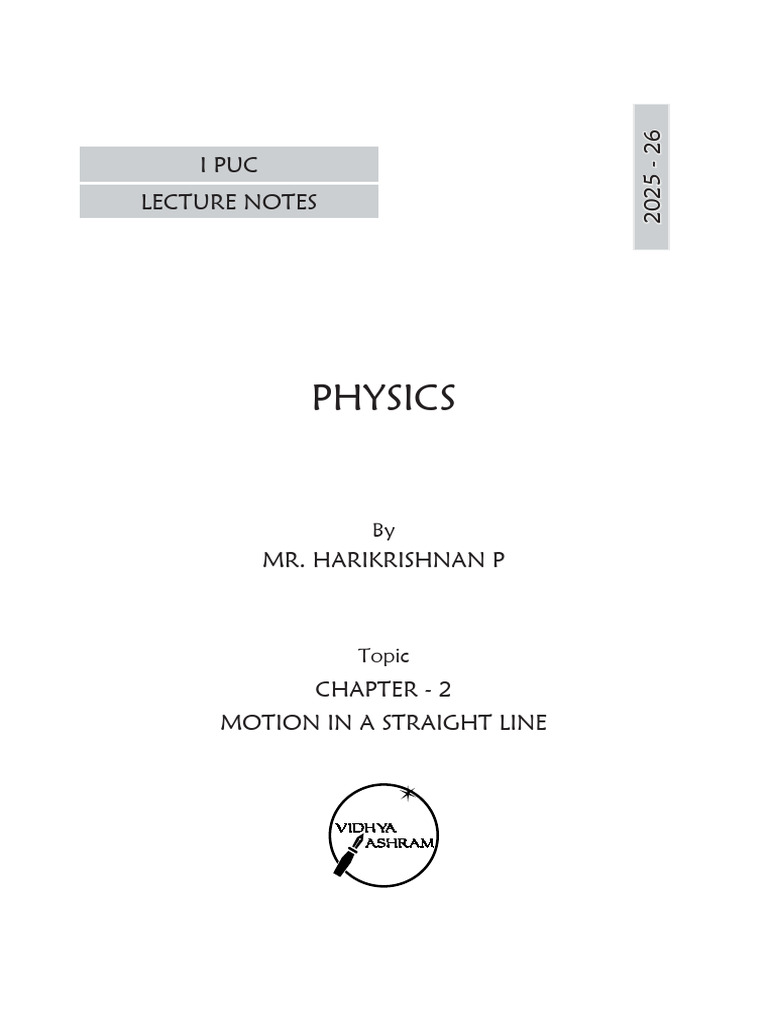 I Puc - Physics - Chapter 3 - Motion in A Straight Line - Notes - H.k ...
