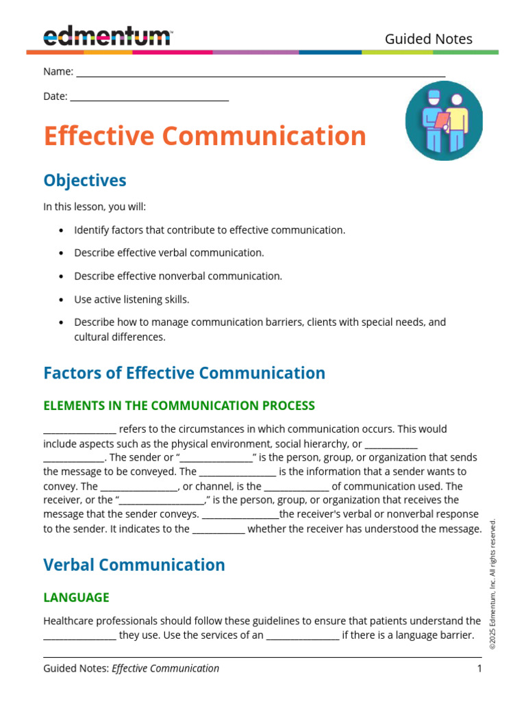 Guided Notes Medical Therapeutics A1.02 Effective Communication | PDF ...