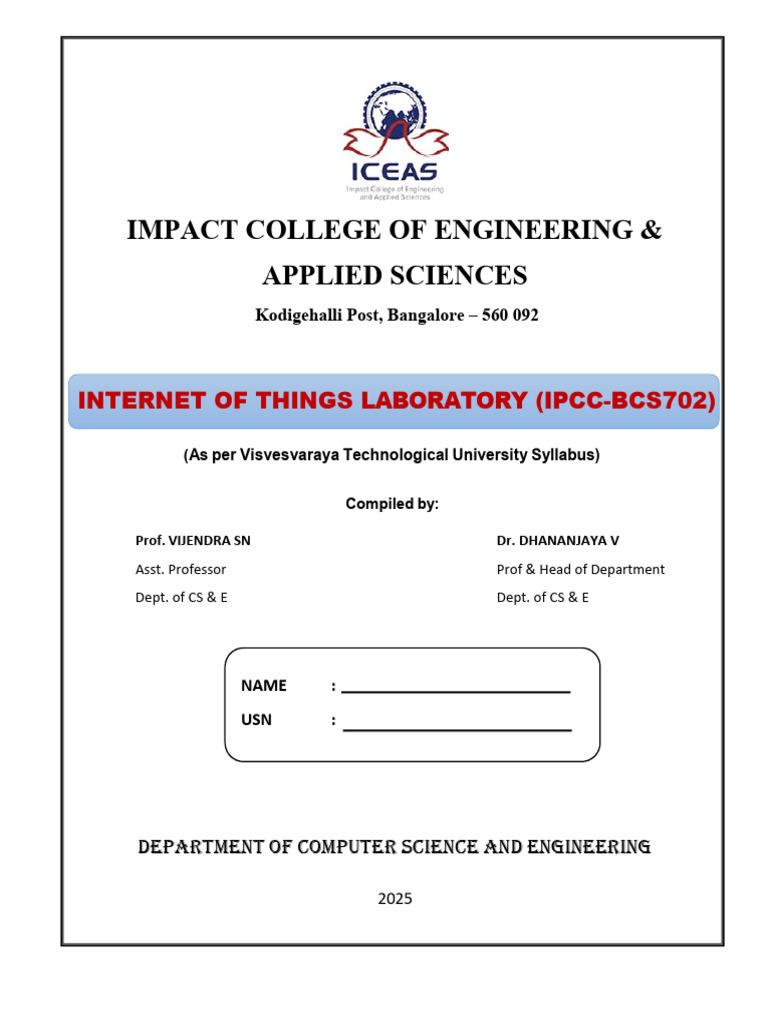 BCS702 IoT Lab Manual Overview | PDF | Arduino | Microcontroller