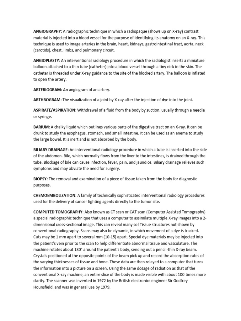 Radiology Terminology Overview | PDF | Interventional Radiology ...
