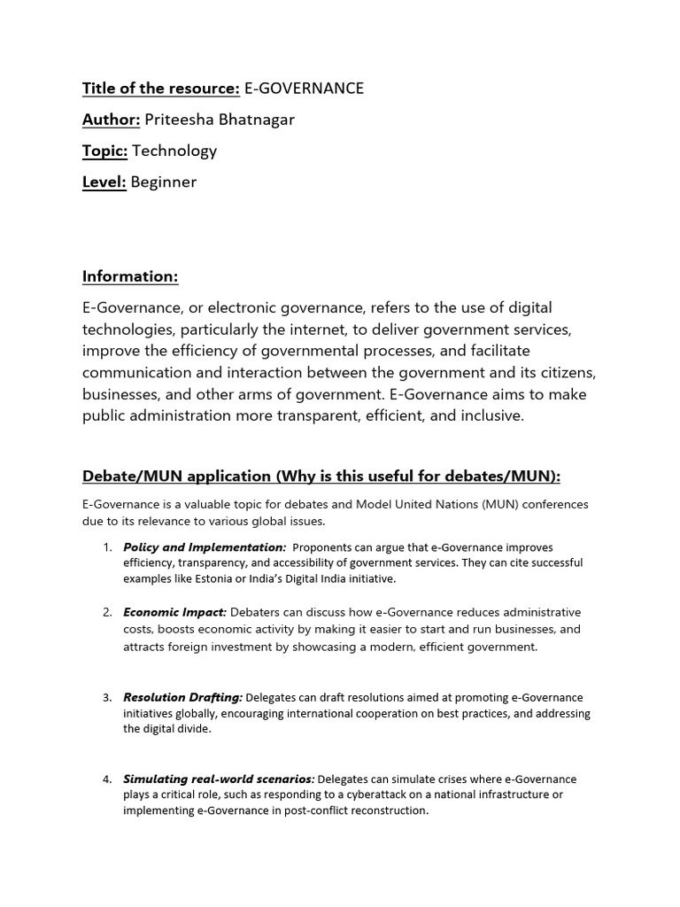 Resource of The Day - E Governance | PDF | E Government | Governance
