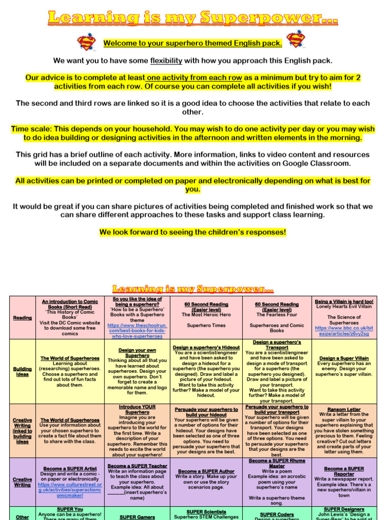 Learning Is My Superpower Grid | PDF | Superheroes | Comic Book