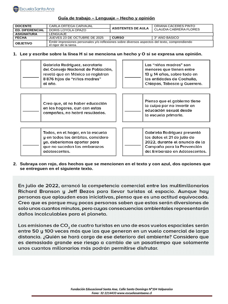 Lenguaje - Opinión y Hecho | PDF