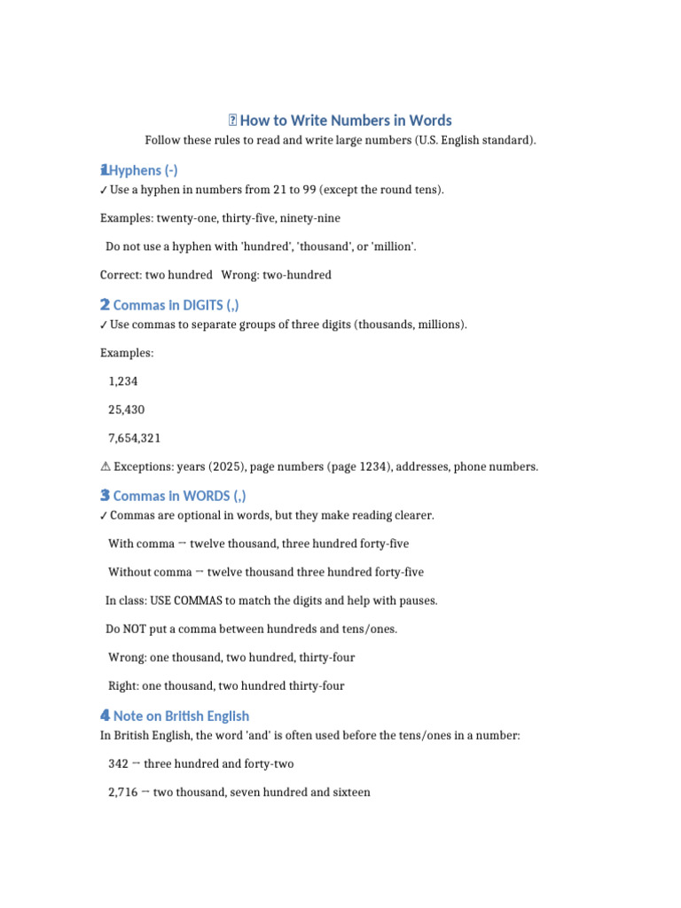 Whole Numbers Poster With British and | PDF