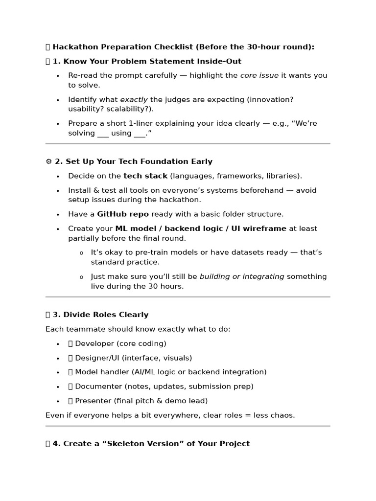 ? Hackathon Preparation Checklist | PDF | User Interface | Computing