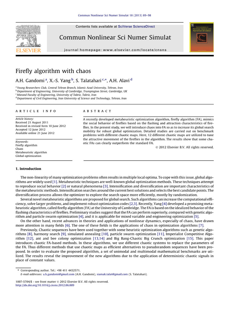 Firefly Algorithm With Chaos | PDF | Mathematical Optimization | Metaheuristic