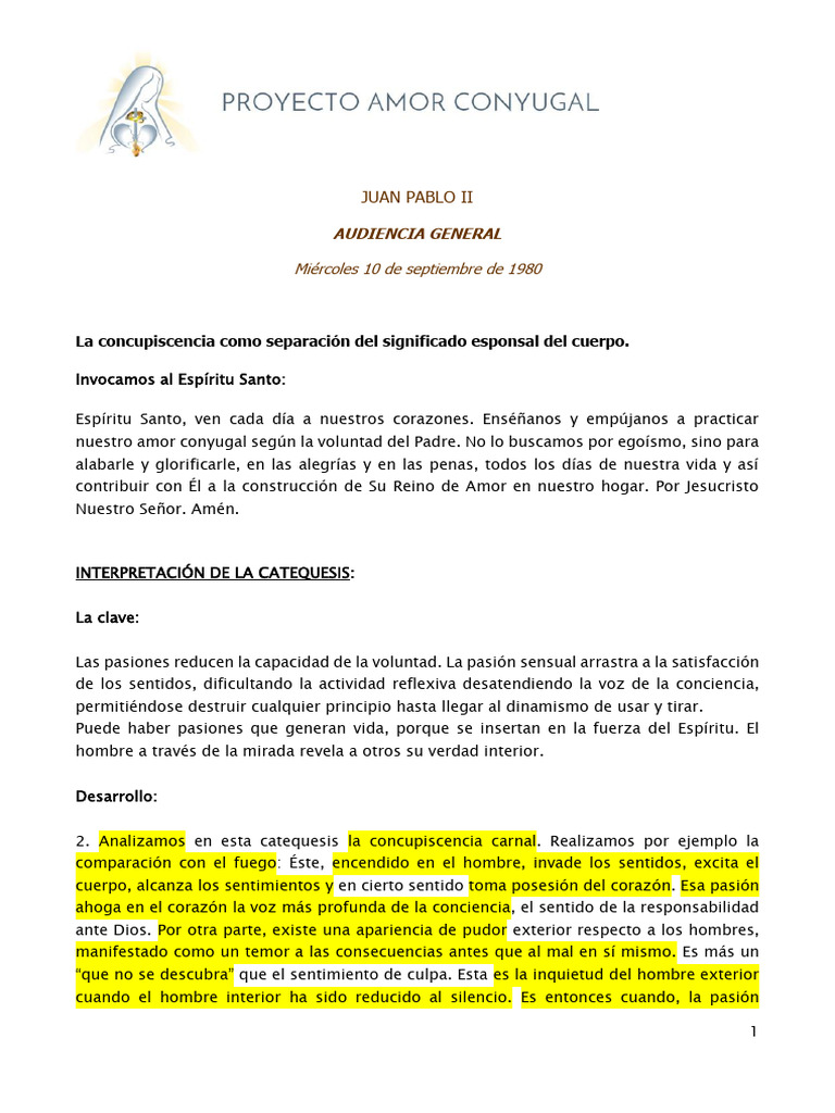 38PA M SJPII Catequesis 800910 39 La Concupiscencia Como Separación Del ...