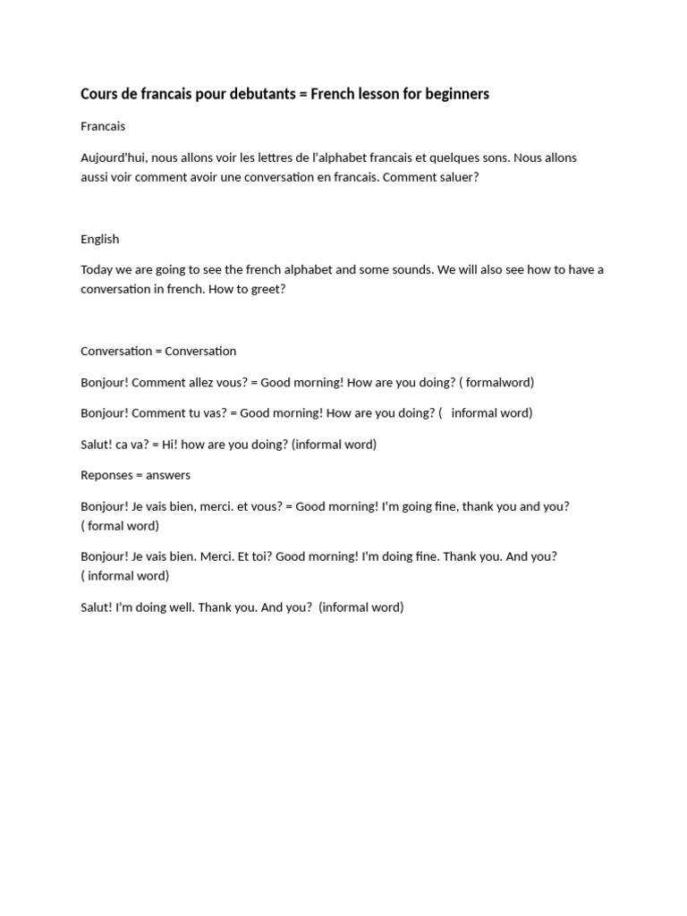 French Lesson 1 | PDF