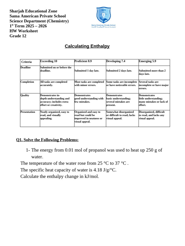 Grade 12 Chemistry Enthalpy Worksheet | PDF | Physical Sciences ...