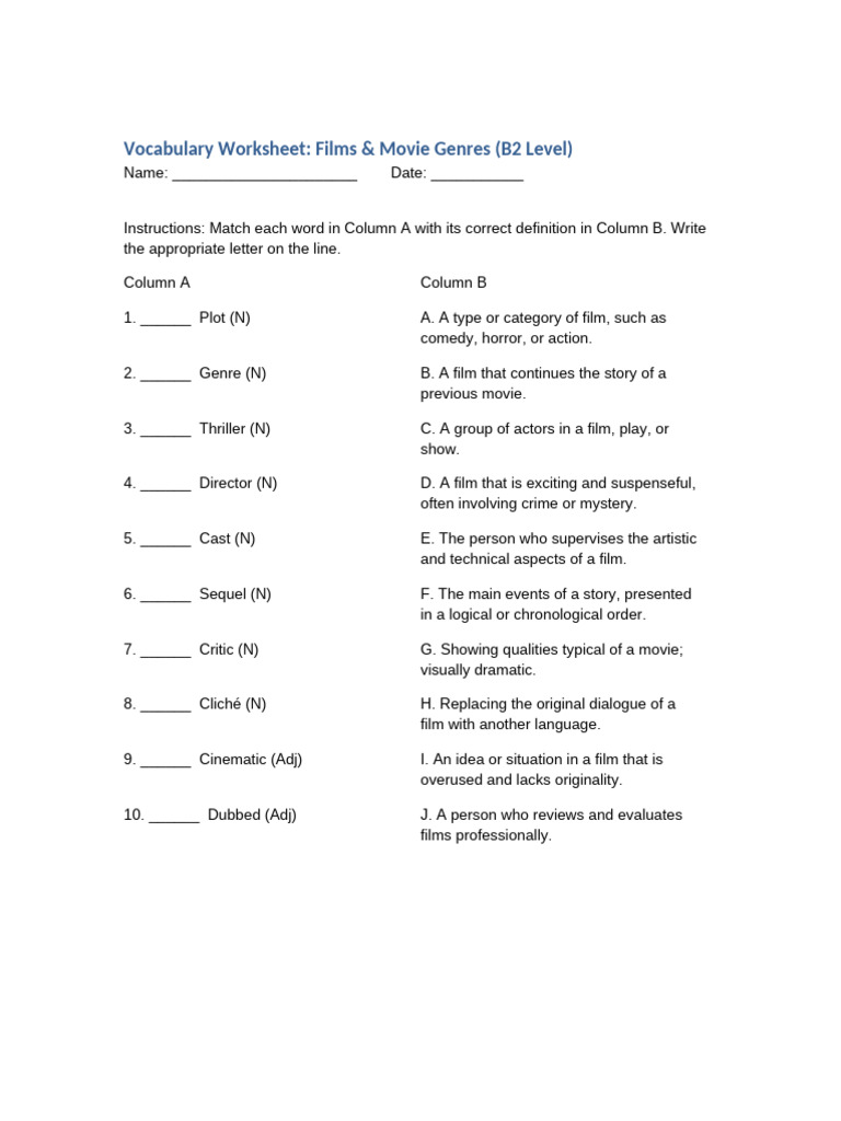 Vocabulary Worksheet Answer Key | PDF