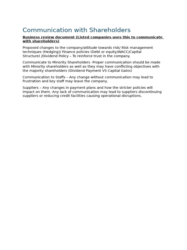 Communication With Shareholders | PDF