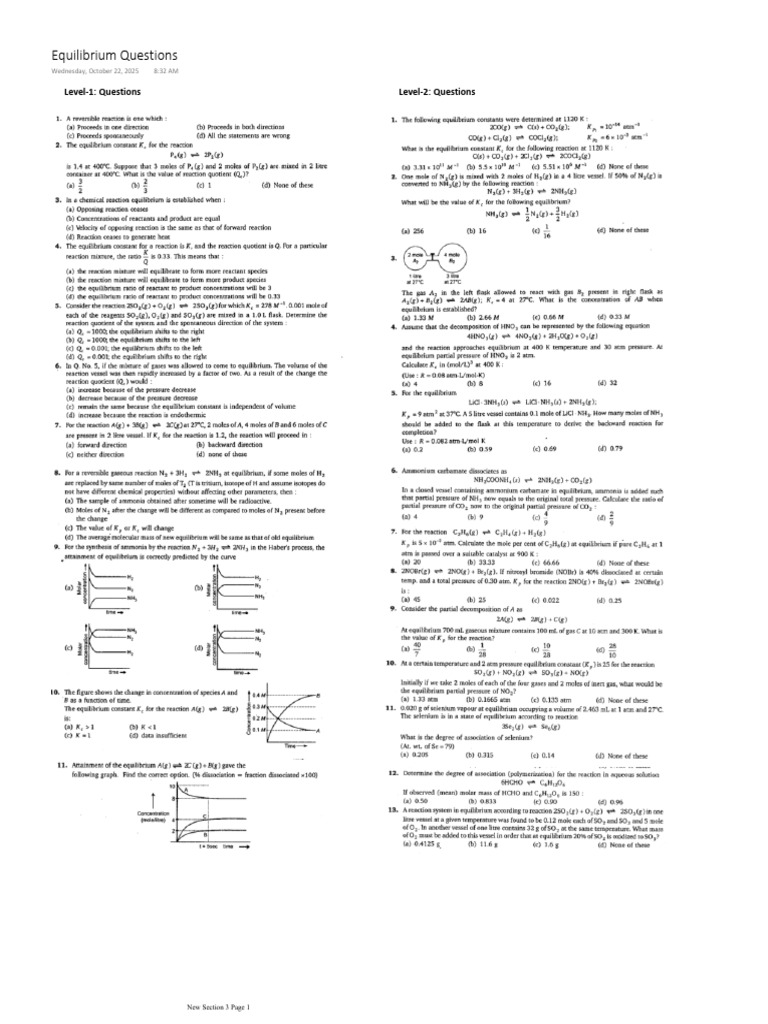 Equilibrium Questions Solutions Guide | PDF