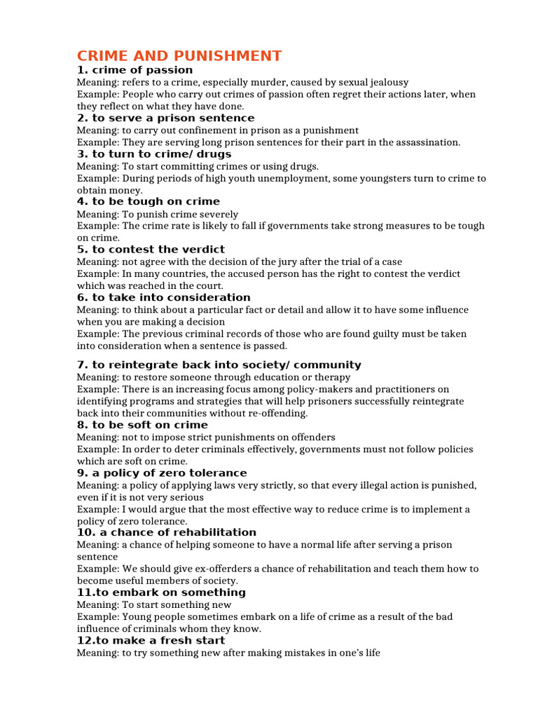 Crime and Punishment Vocabulary Guide | PDF | Crimes | Crime & Violence