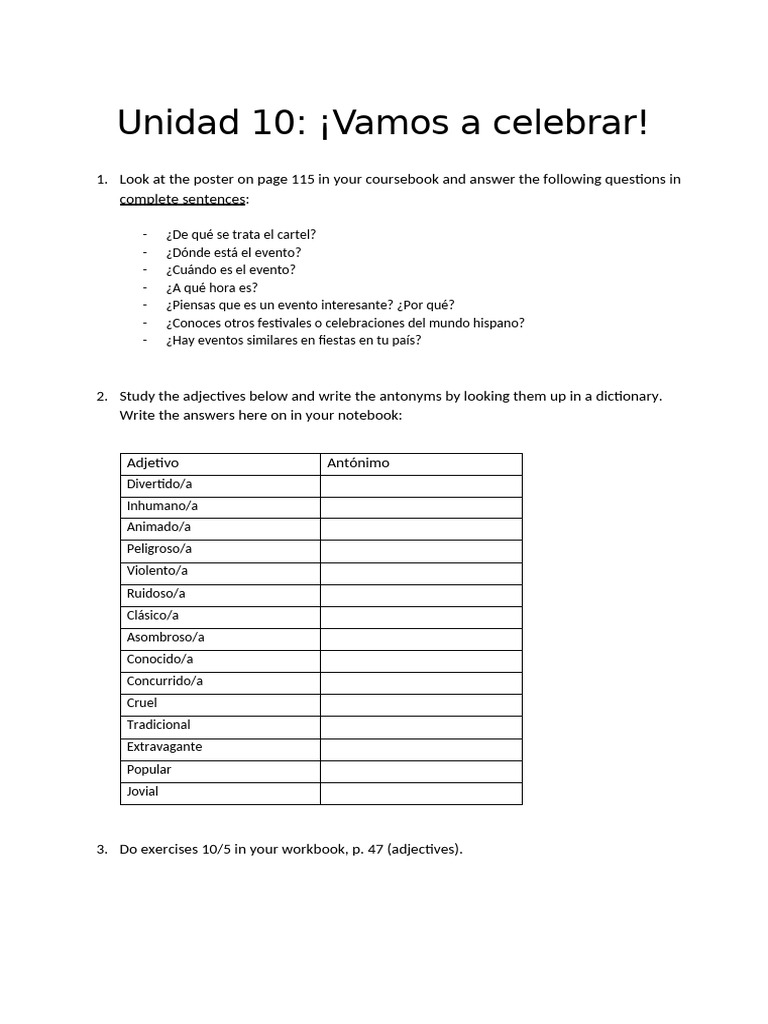 Unidad 10 - Vocab and Near Future Tense | PDF