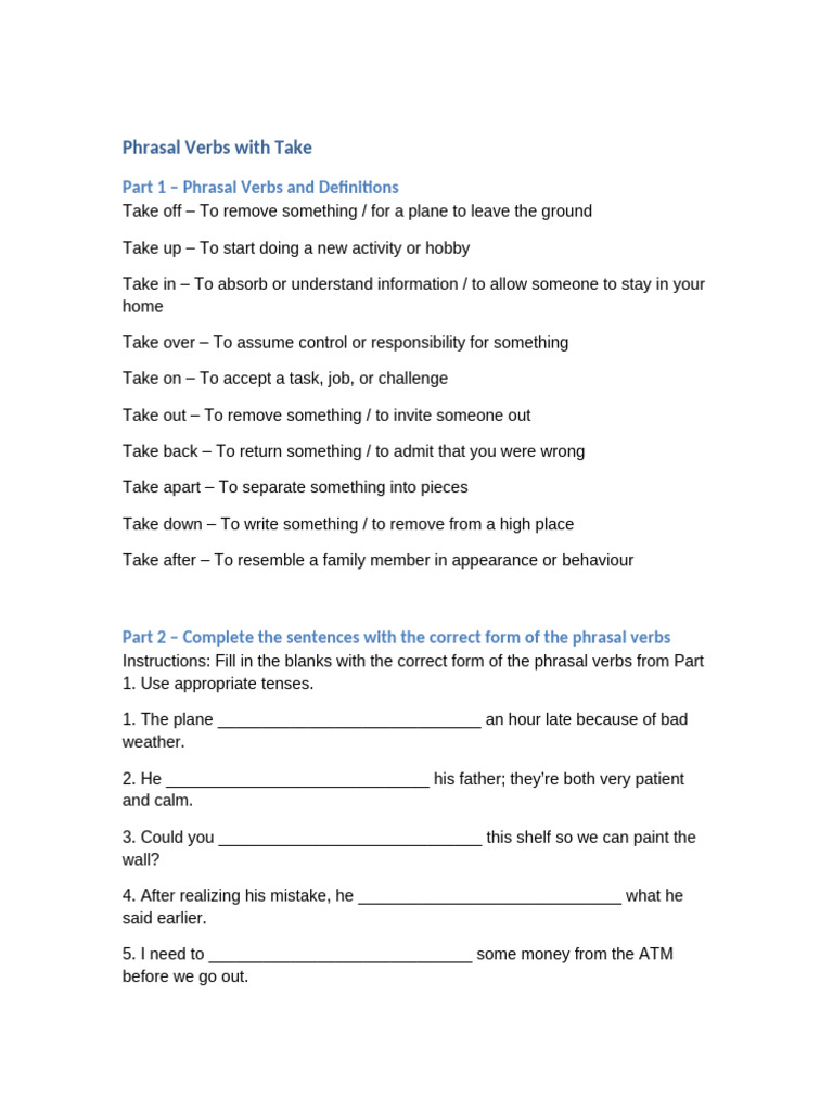 Essential Phrasal Verbs with "Take" | PDF