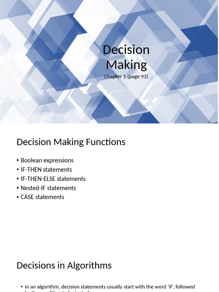 CH 5 - Descicion Making | PDF | Boolean Data Type | Computer Science
