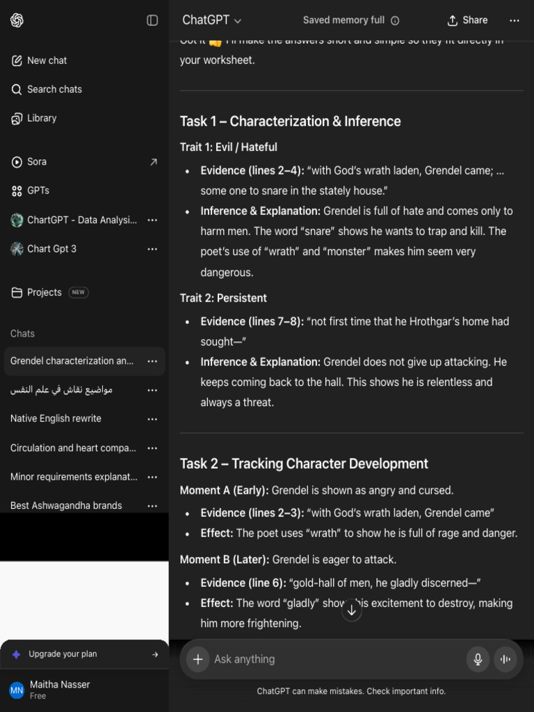 Grendel Characterization Analysis | PDF | Anger