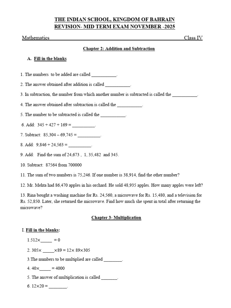 Grade4 Mid Term Revision 2025 | PDF | Circle | Rectangle