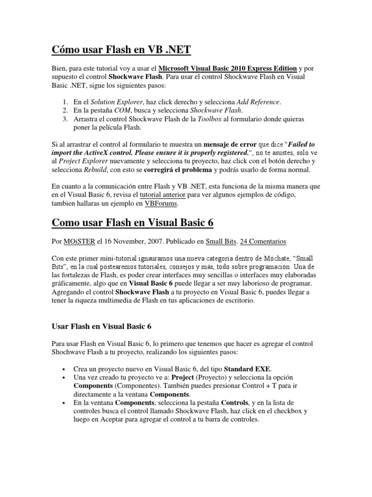 Cómo Usar Flash en VB | PDF | Básico | Software de la aplicacion
