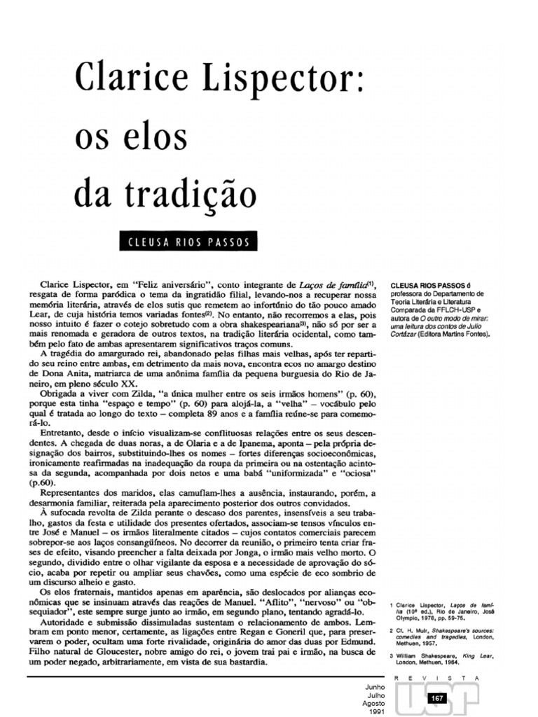 Clarice Lispector, Os Elos Da Tradição - Cleusa Rios Passos | PDF