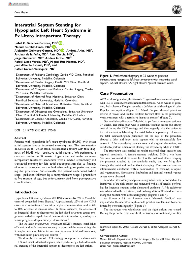Sanchez Escobar Et Al 2023 Interatrial Septum Stenting For Hypoplastic ...