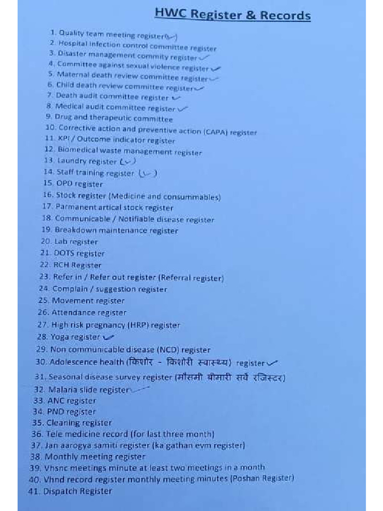 HWC NQAS Registers List | PDF