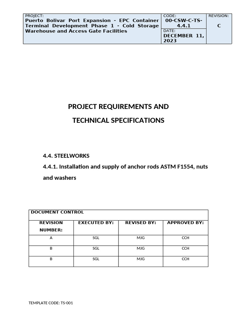 Puerto Bolivar Port Expansion: Anchor Rods Guide | PDF | Screw | Wall