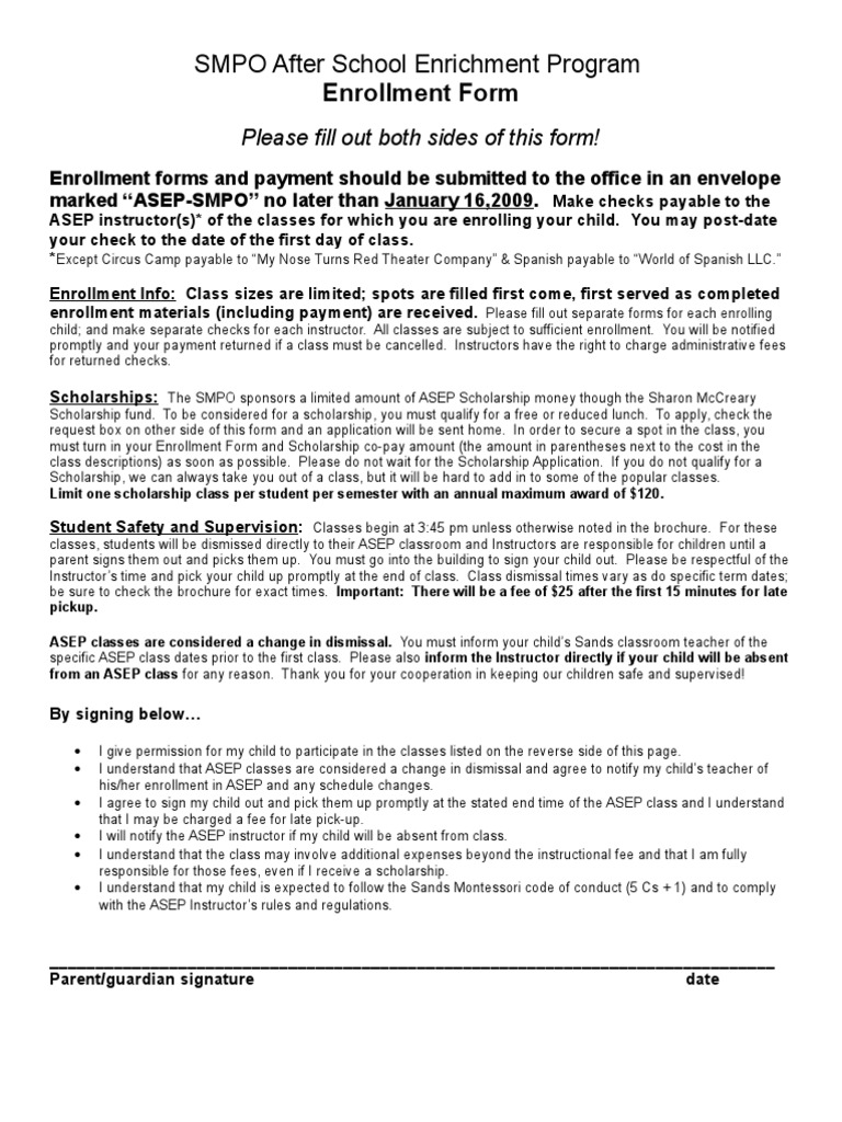 ASEP Enrollment Form Spring 2009 | PDF | Government | Business