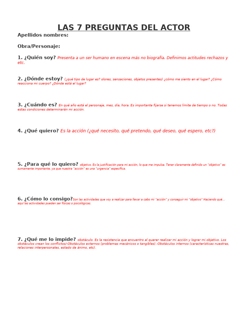Las 7 Preguntas del Actor | PDF