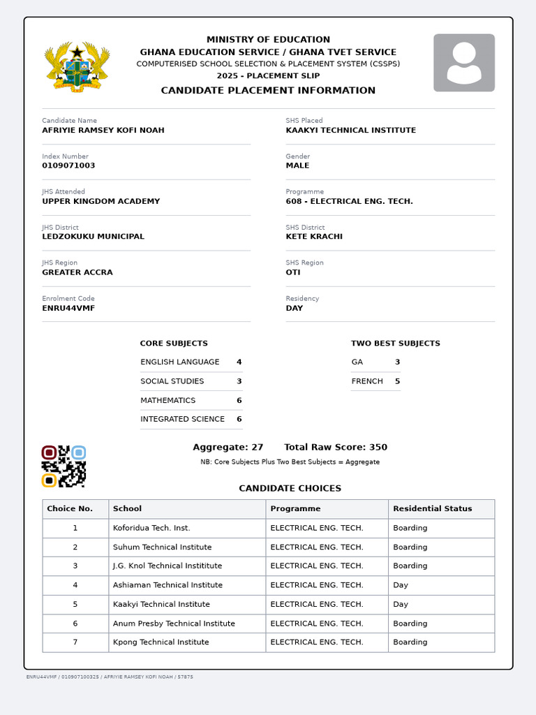 Placement Slip | PDF | Educational Stages | Career And Technical Education