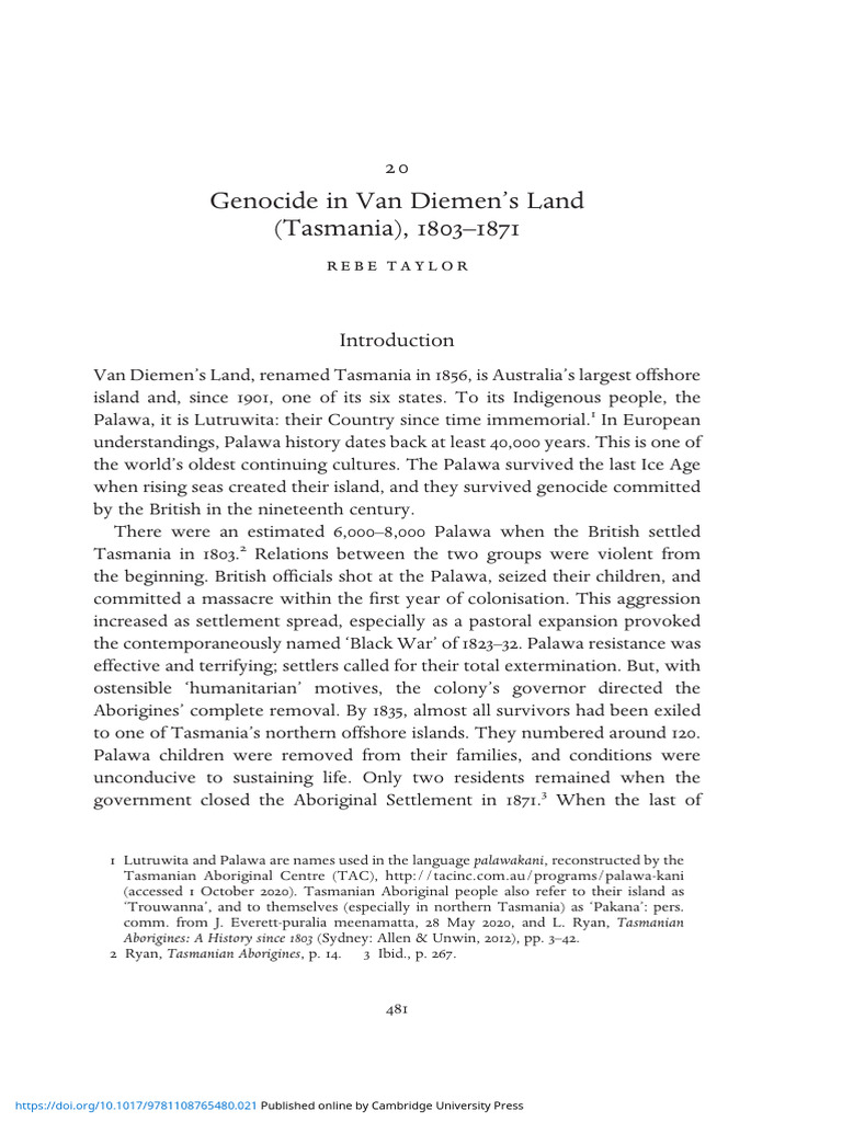 Tasmanian Genocide: 1803–1871 | PDF | Tasmania | Indigenous Peoples Of ...